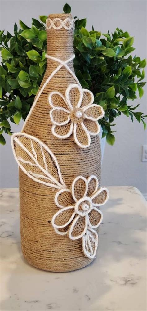 Handmade Jute Rope Bottle Etsy Uk Yarn Bottles Wine Bottle Diy
