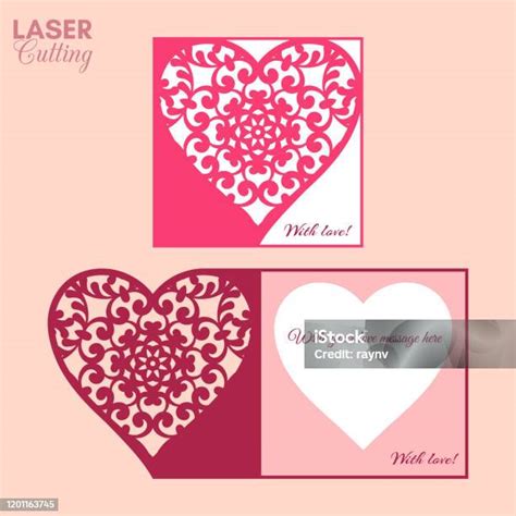 브로셔 결혼식 초대장 또는 발렌타인 데이 인사말 카드에 대한 나뭇 가지 패턴 하트에 접이식 카드의 레이저 컷 템플릿 결혼식에 대한 스톡 벡터 아트 및 기타 이미지 Istock