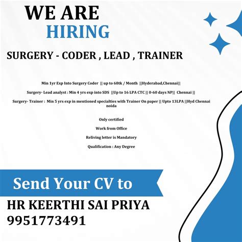 Keerthi Sai Priya On Linkedin Hiring For Surgery Coder Surgery Tl Surgery Trainer Up