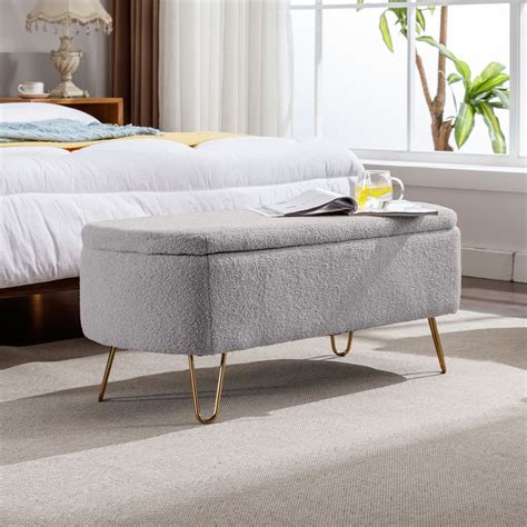 Storage Ottoman Bench Modern Faux Fur Upholstered Entryway Bench With