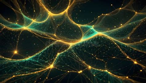 Abstract Digital Landscape Composed Of Interconnected Glowing Lines And Particles Creating A