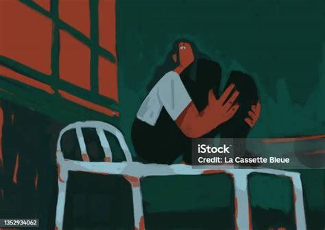 침대 표현주의 그림 일러스트레이션 그림 낙서 및 믹스 미디어만있는 그녀의 가난한 어두운 방에서 혼자 눈물 절망적 인 소녀 대조적인 색상의 예술적 아크릴 그림 여자에 대한