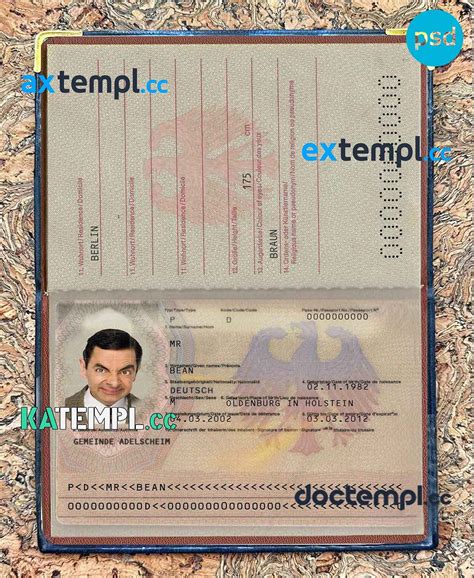 Sample Germany Passport Editable Psd Files Scan And Photo Realistic