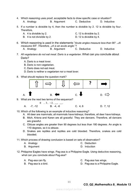 Math 8 Quarter 2 Module 13 Using Inductive Or Deductive Reasoning In