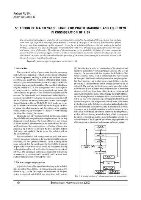 Pdf Selection Of Maintenance Range For Power Machines And Equipment