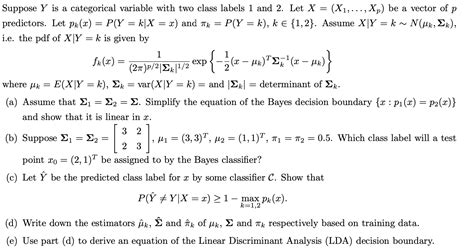 Solved Suppose Y Is A Categorical Variable With Two Class