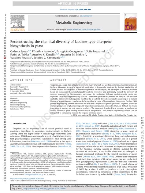 Pdf Reconstructing The Chemical Diversity Of Labdane Type Diterpene Biosynthesis In Yeast