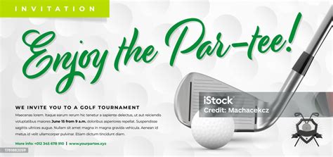 골프 토너먼트 초대장 템플릿 금속 클럽 공 및 샘플 텍스트 골프에 대한 스톡 벡터 아트 및 기타 이미지 골프 배경 주제