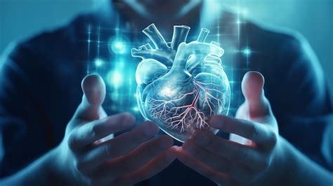 Premium Ai Image Heart Transplant 3d Organ Hologram Held By Ai Generated Closeup Image