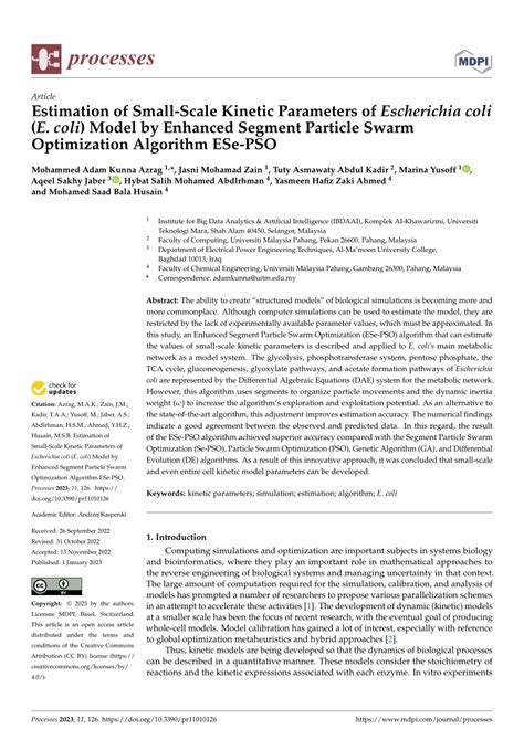 Pdf Estimation Of Small Scale Kinetic Parameters Of Escherichia Coli E Coli Model By
