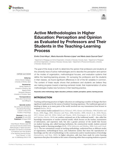 Pdf Active Methodologies In Higher Education Perception And Opinion