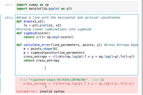 Jupyter Lab Jupiter Labs Syntax Error When Building Out Perceptron