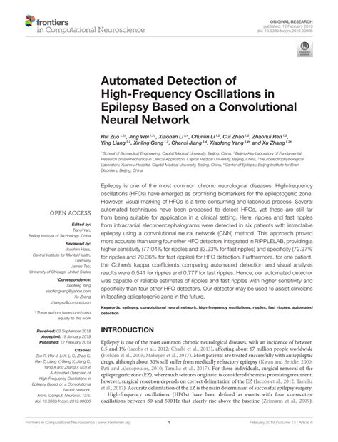 Pdf Automated Detection Of High Frequency Oscillations In Epilepsy Based On A Convolutional