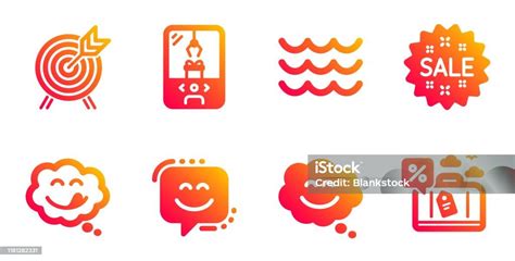 파도 판매 및 크레인 발톱 기계 아이콘 세트 양궁 맛있는 미소와 미소 채팅 표지판 여행 대출 기호입니다 벡터 고급에 대한 스톡 벡터 아트 및 기타 이미지 Istock