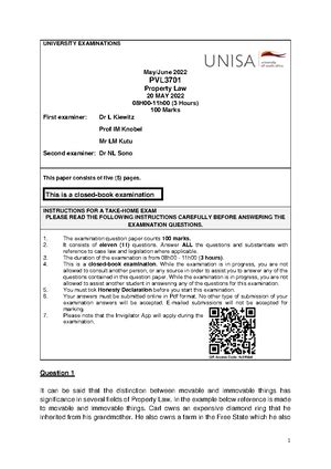 PVL3701 Assignment 1 Semester 1 2025 31 3 2025 Assignment 1 Property Law PVL Semester 1 2025