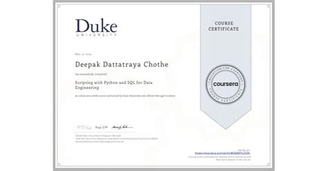 deepak chothe on linkedin completion certificate for scripting with python and sql for data…