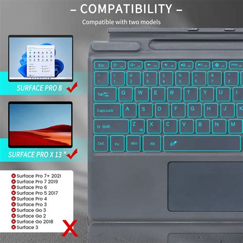 Surface Pro 8 Wireless Keyboard With Touchpad And Backlit