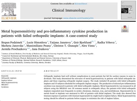 Metal Hypersensitivity And Pro Inflammatory Cytokine Production In