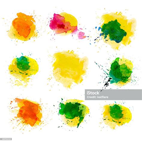 수채화 예술추상 페인트는 흰색 배경에 격리 된 컬렉션을 떨어 뜨립니다 0명에 대한 스톡 벡터 아트 및 기타 이미지 0명 개체 그룹 그런지 이미지 기법 Istock