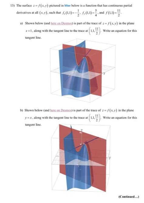 solved 13 the surface z f x y pictured in blue below is a