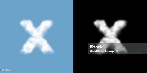 알파벳 소문자 설정 문자 X 구름 또는 연기 패턴 투명 한 그림 격리 된 플 로트에 파란 하늘 배경 불투명 마스크 벡터 Eps 10 0명에 대한 스톡 벡터 아트 및 기타