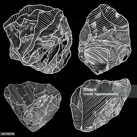 현실적인 손으로 그린 스케치 돌 및 바위의 큰 집합입니다 다른 벽돌 돌 자갈 대리석 벽돌 절연 미네랄 자갈 지구 마법의 신성한 요소입니다 벡터입니다 0명에 대한 스톡 벡터