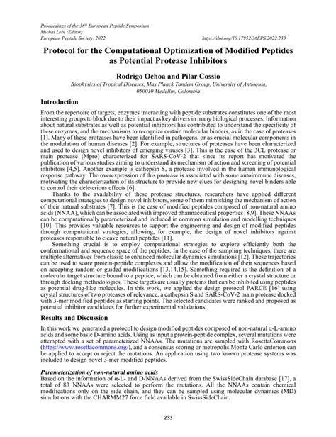 Pdf Protocol For The Computational Optimization Of Modified Peptides As Potential Protease