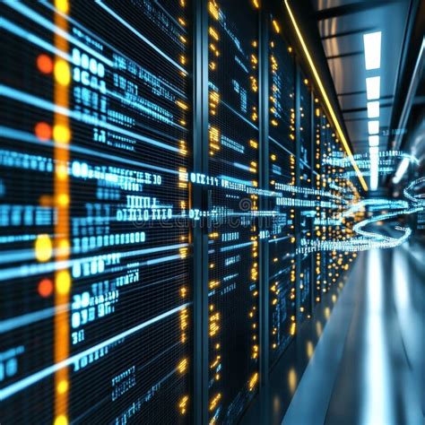 Futuristic Data Center With Rows Of Network Servers Big Data Cloud