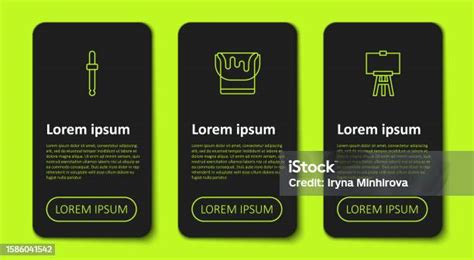 세트 라인 스포이드 색상 선택기 팔레트 페인트 통 및 나무 이젤 비즈니스 인포그래픽 템플릿입니다 벡터 건설 산업에 대한 스톡