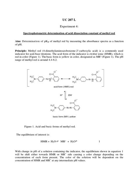 Expt 4 Pka Of Methyl Red Lab Manual Pdf Acid Dissociation Constant Ph