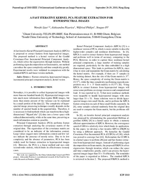 Pdf A Fast Iterative Kernel Pca Feature Extraction For Hyperspectral