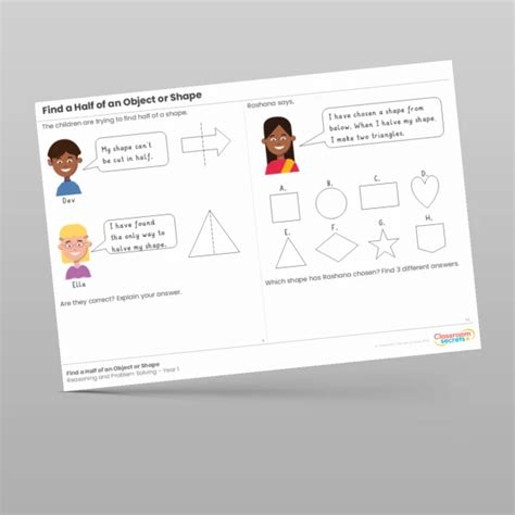 Year 1 Find A Half Of An Object Or Shape Reasoning And Problem Solving