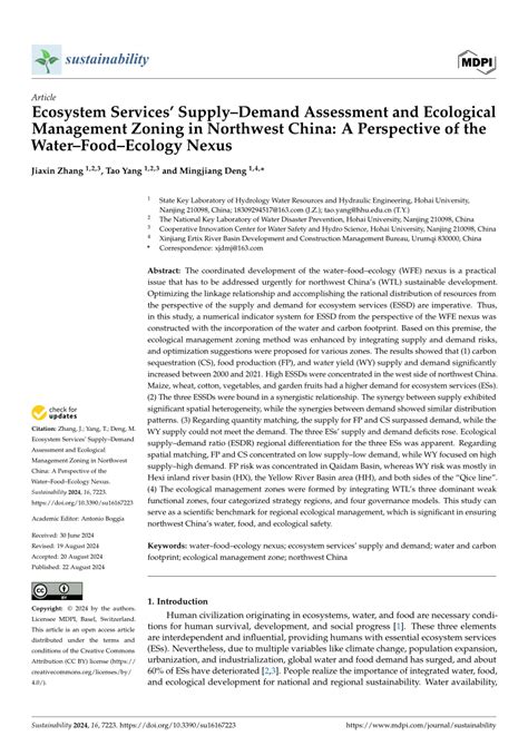 Pdf Ecosystem Services Supply Demand Assessment And Ecological Management Zoning In Northwest