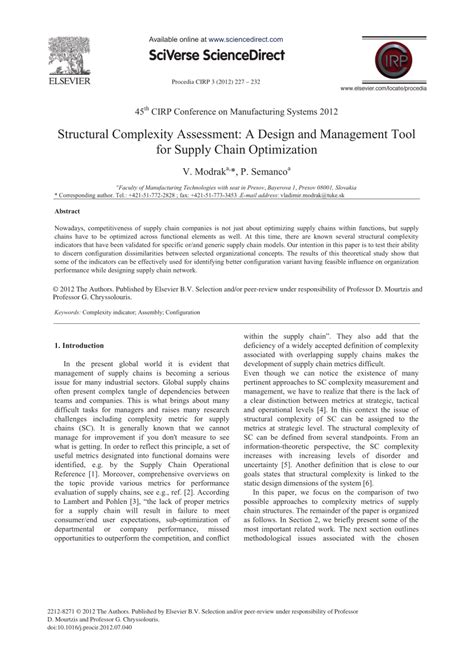 PDF Structural Complexity Assessment A Design And Management Tool For Supply Chain Optimization