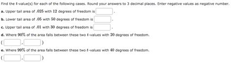 solved find the t value s for each of the following cases