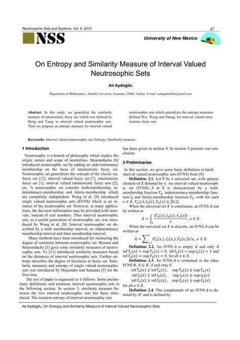 Pdf On Entropy And Similarity Measure Of Interval Valued Neutrosophic