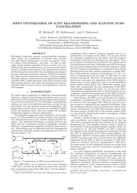 Pdf Joint Optimization Of Lcmv Beamforming And Acoustic Echo Cancellation