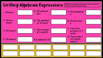 Writing Algebraic Expressions Digital Practice Activity By Marissa Fortner