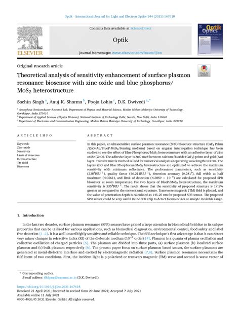 Pdf Theoretical Analysis Of Sensitivity Enhancement Of Surface