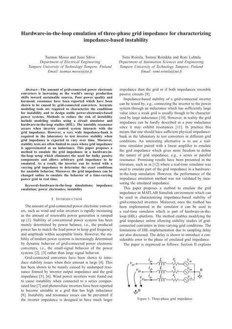 Pdf Hardware In The Loop Emulation Of Three Phase Grid Impedance For Characterizing Impedance