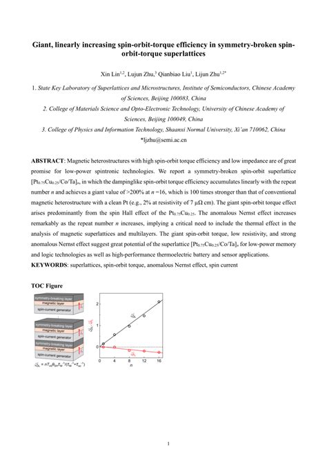 Pdf Giant Linearly Increasing Spinorbit Torque Efficiency In