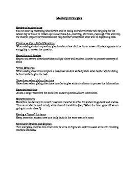 Memory Strategies By Amanda Alexandra TPT