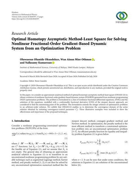 Pdf Optimal Homotopy Asymptotic Method Least Square For Solving Nonlinear Fractional Order