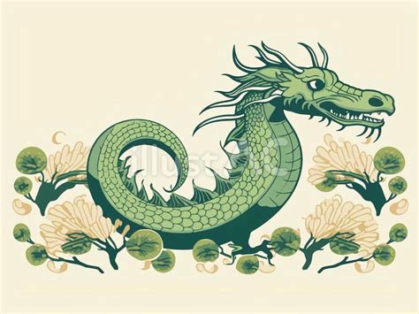 免費矢量 龍年素材 全身側身龍與花空間可利用