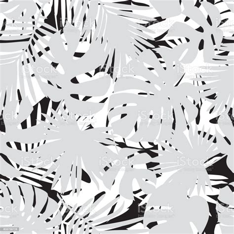 원활한 벡터 배경 회색 및 흰색 손바닥에 나뭇잎 여름 열 대 디자인입니다 섬유 교감입니다 0명에 대한 스톡 벡터 아트 및 기타 이미지 Istock