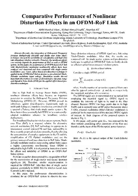 Pdf Comparative Performance Of Nonlinear Distortion Effects In An Ofdm Rof Link