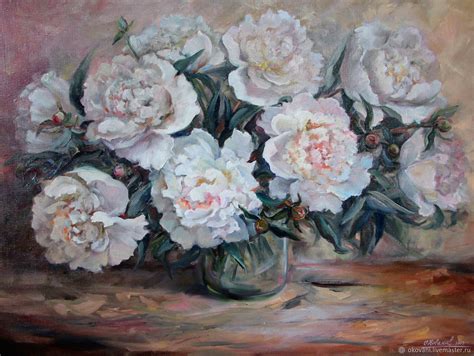 Картина маслом белые пионы в интернет-магазине Ярмарка Мастеров по цене ...