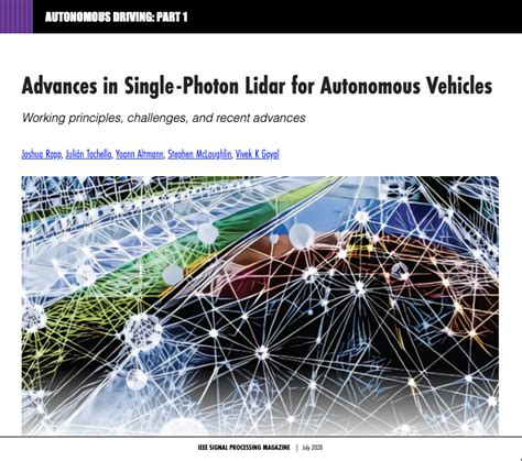 IEEE Signal Processing Magazine July Advances In Single Photon Lidar For Autonomous Vehicles