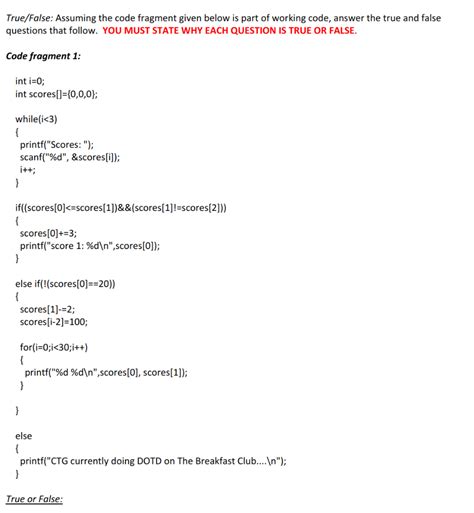 Solved Truefalse Assuming The Code Fragment Given Below Is