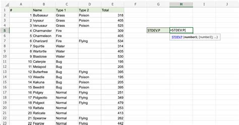 Excel Stdevp Function